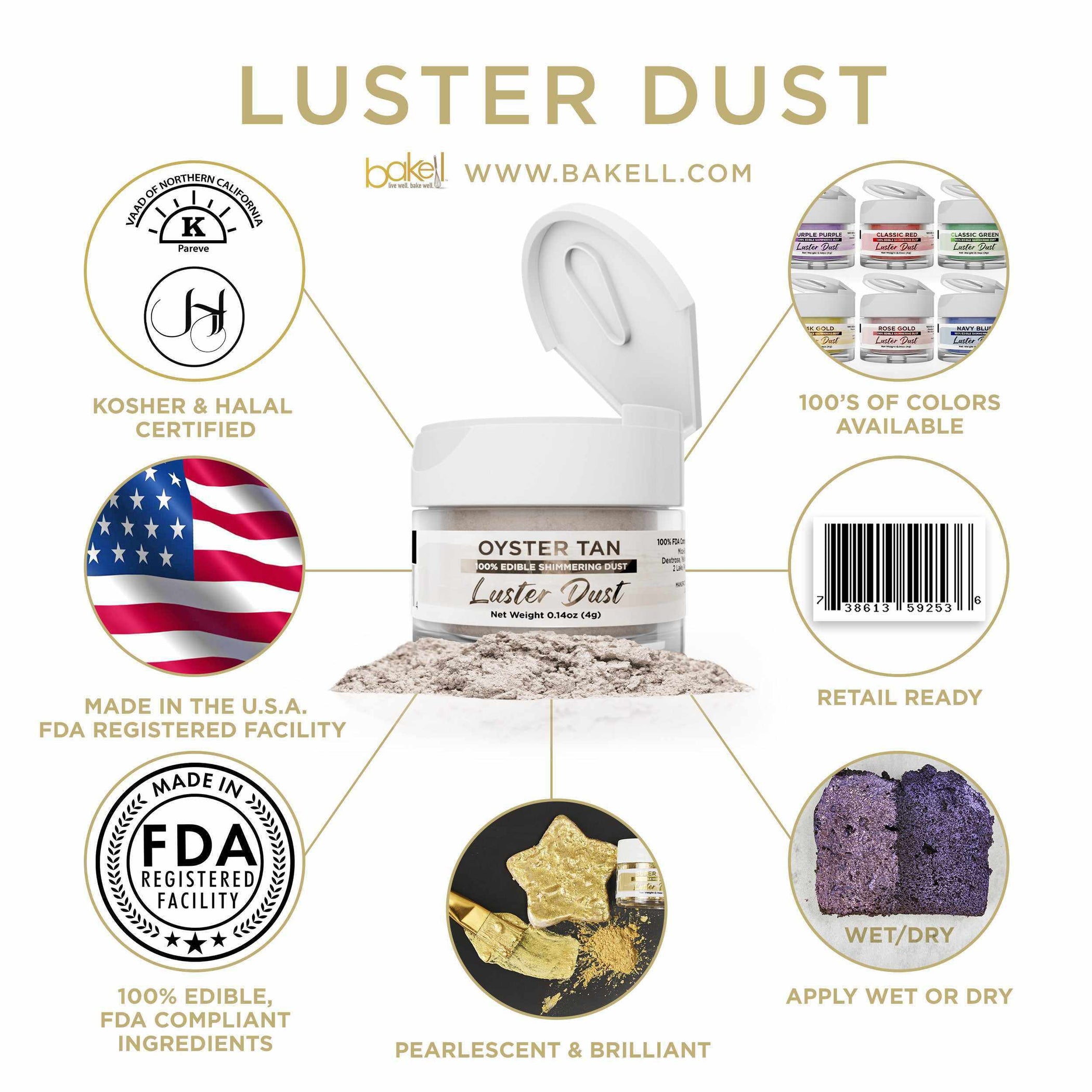 Oyster Tan Edible Luster Dust | FDA Approved & Kosher Pareve | Bakell ...