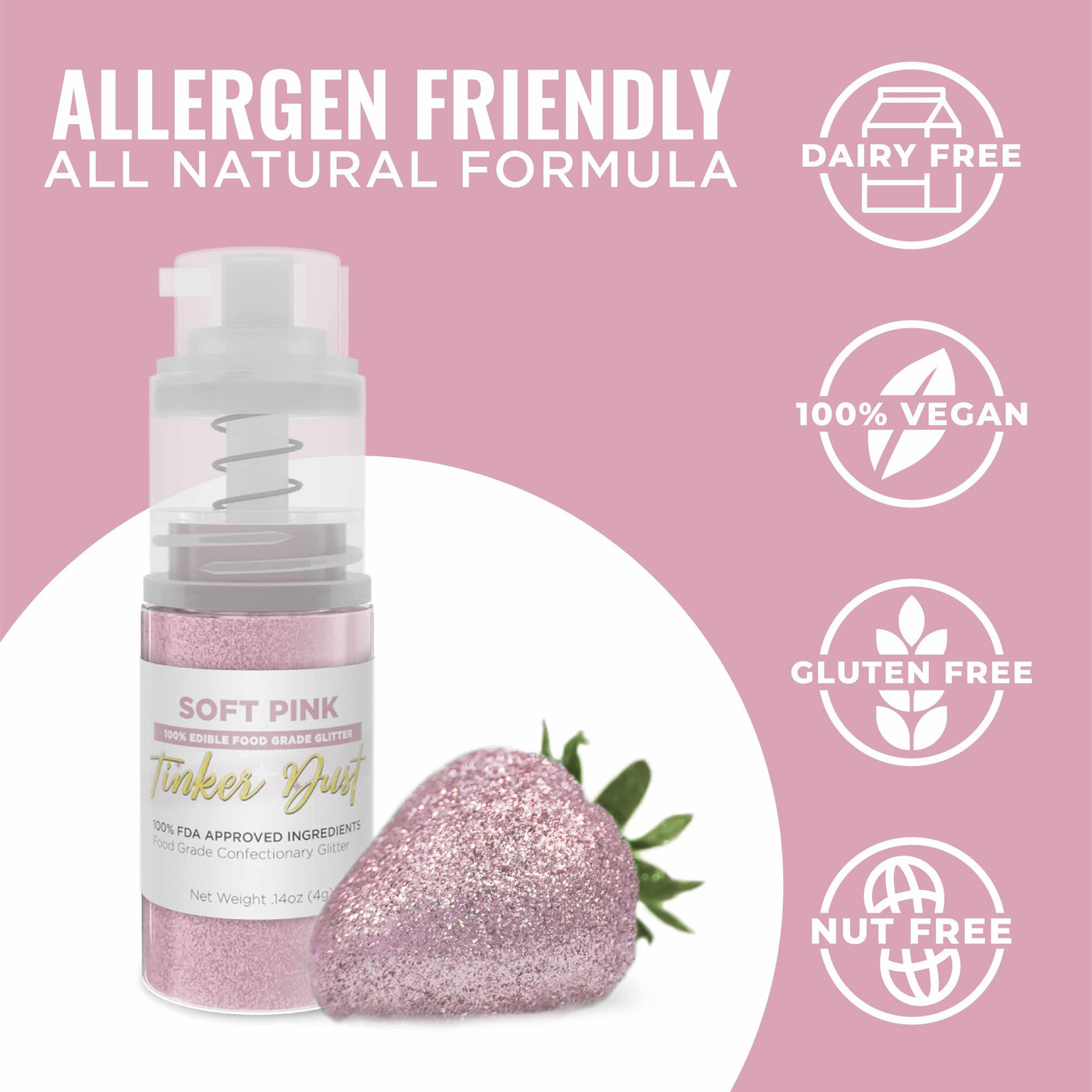 Soft Pink Edible Glitter Spray 4g Pump | Tinker Dust® | Bakell — Bakell®