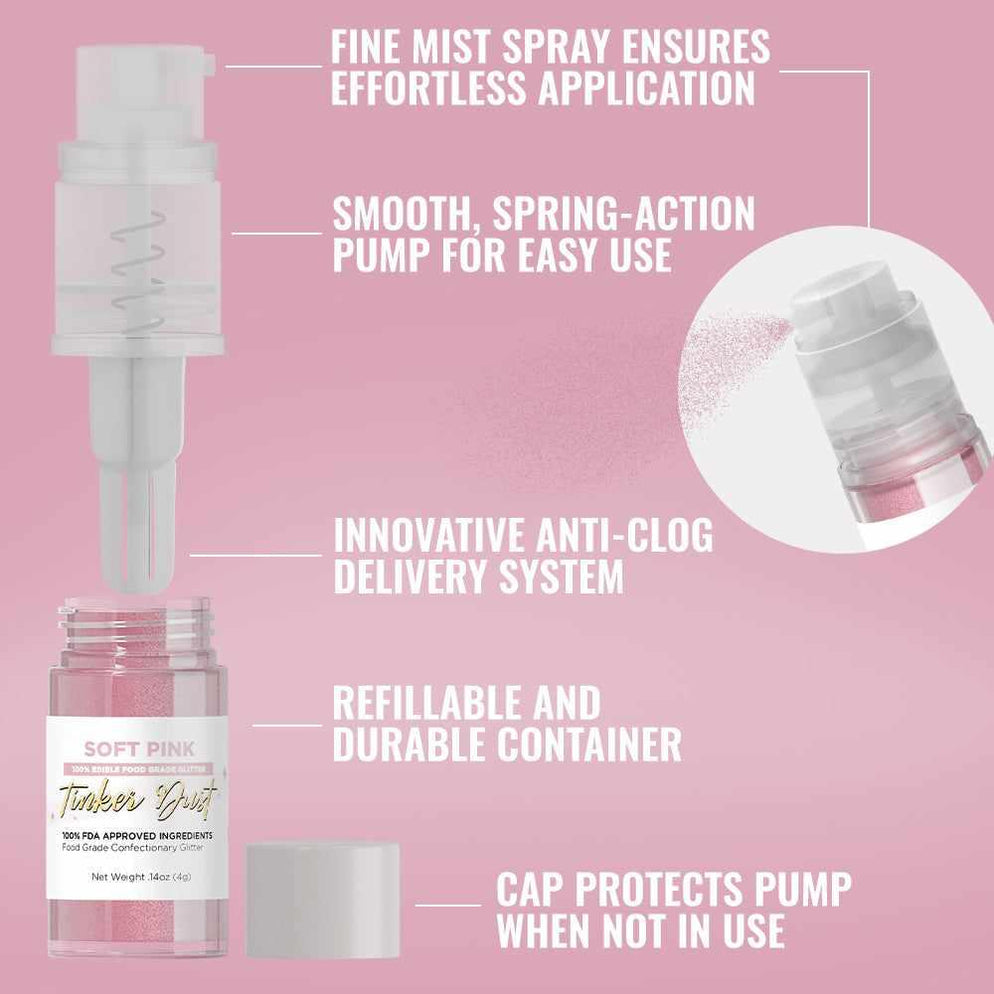 Soft Pink Edible Glitter Spray 4g Pump | Tinker Dust® | Bakell — Bakell®