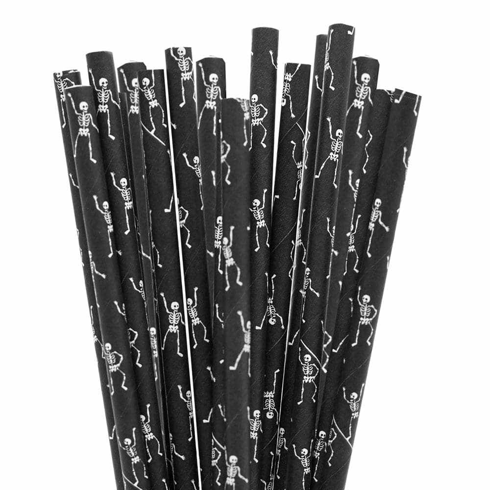 Bulk Size Black and White Skeleton Cake Pop Party Straws | Bakell — Bakell®