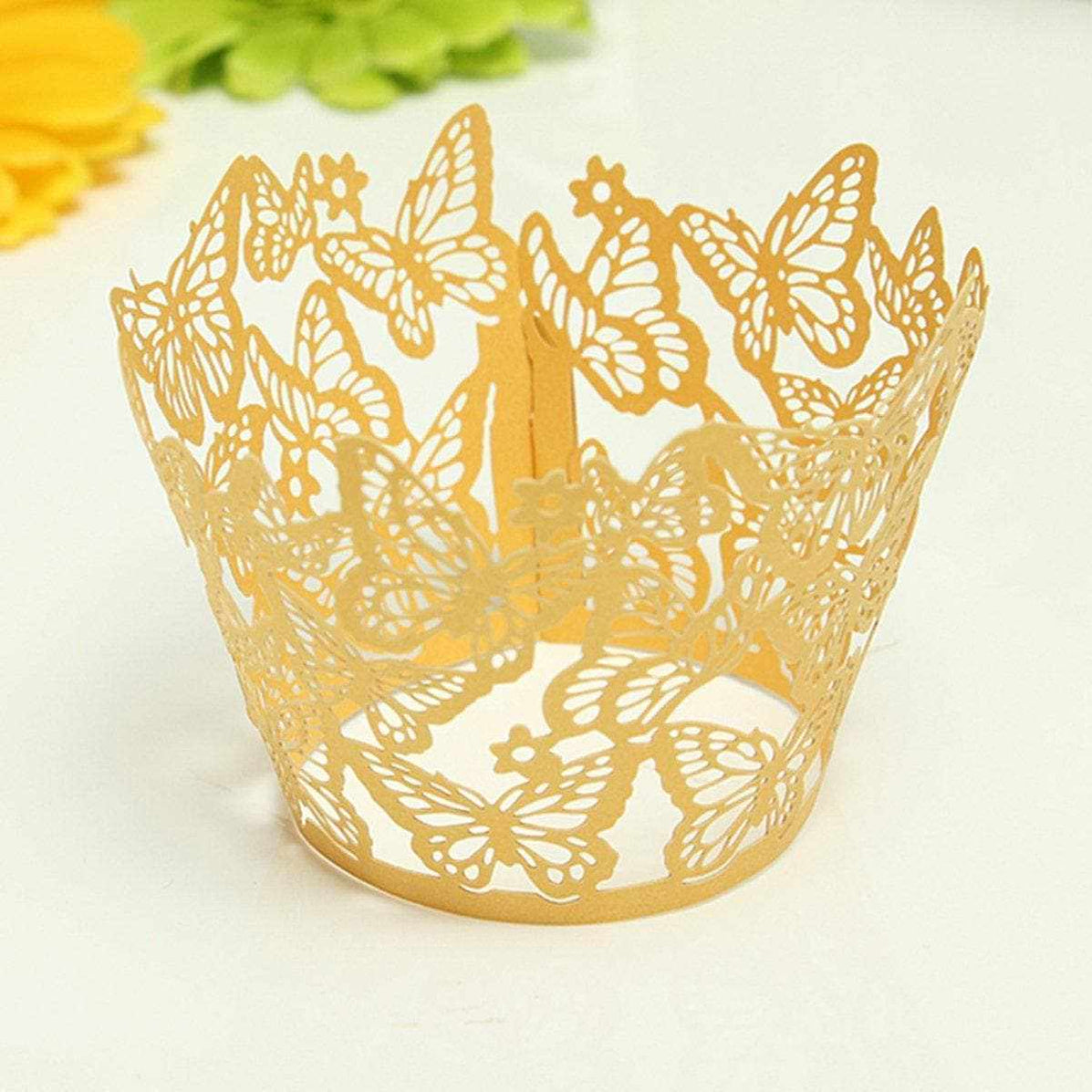 Bright Gold Butterfly Lace Cupcake Wrappers & Liners | Bakell.com — Bakell®