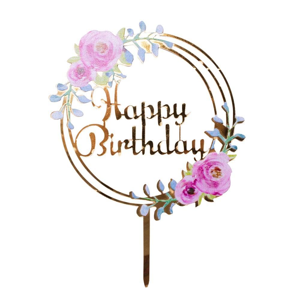 Gold Roses Happy Birthday | Birthday Cake Topper | Bakell — Bakell®